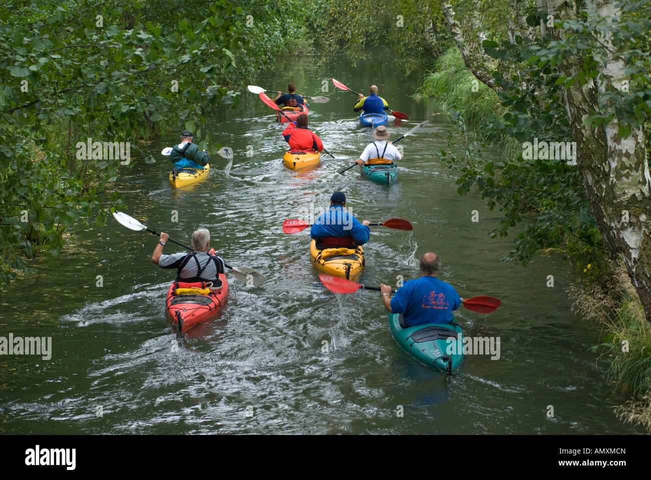 Group of people canoeing in river Spreewald Brandenburg Germany Stock ...