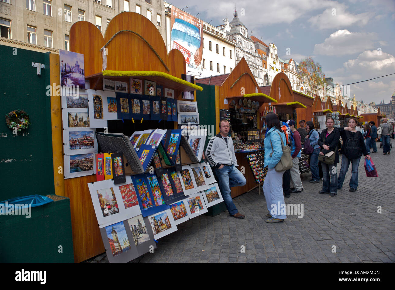 Wenceslas Square market stalls in downtown Prague, Czech Republic ...