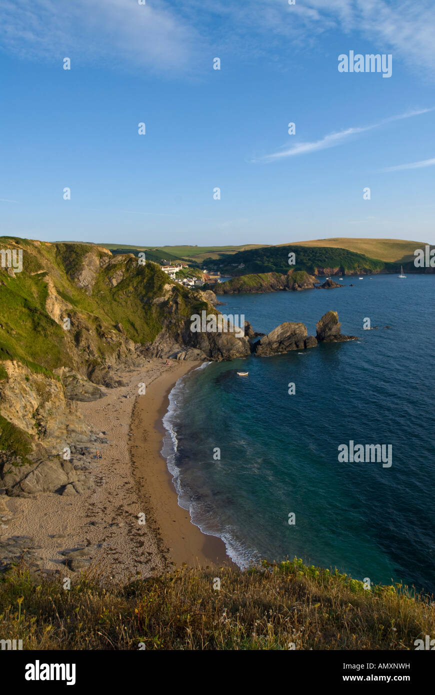 High angle view of mountains at bayside, Bigbury Bay, Bigbury, South ...