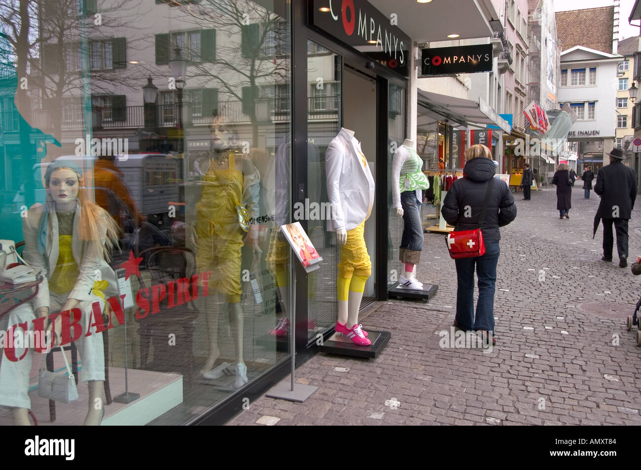 Zurich Zuerich Switzerland in the historic town center shopping area boutiques shopping street ...