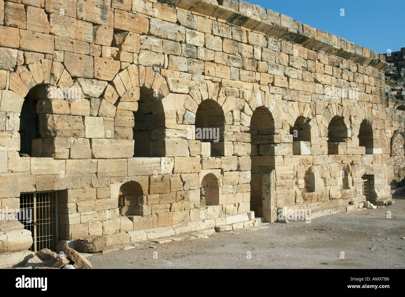 Turkey Hierapolis near Pamukkale in the Meander valley theater wall at ...