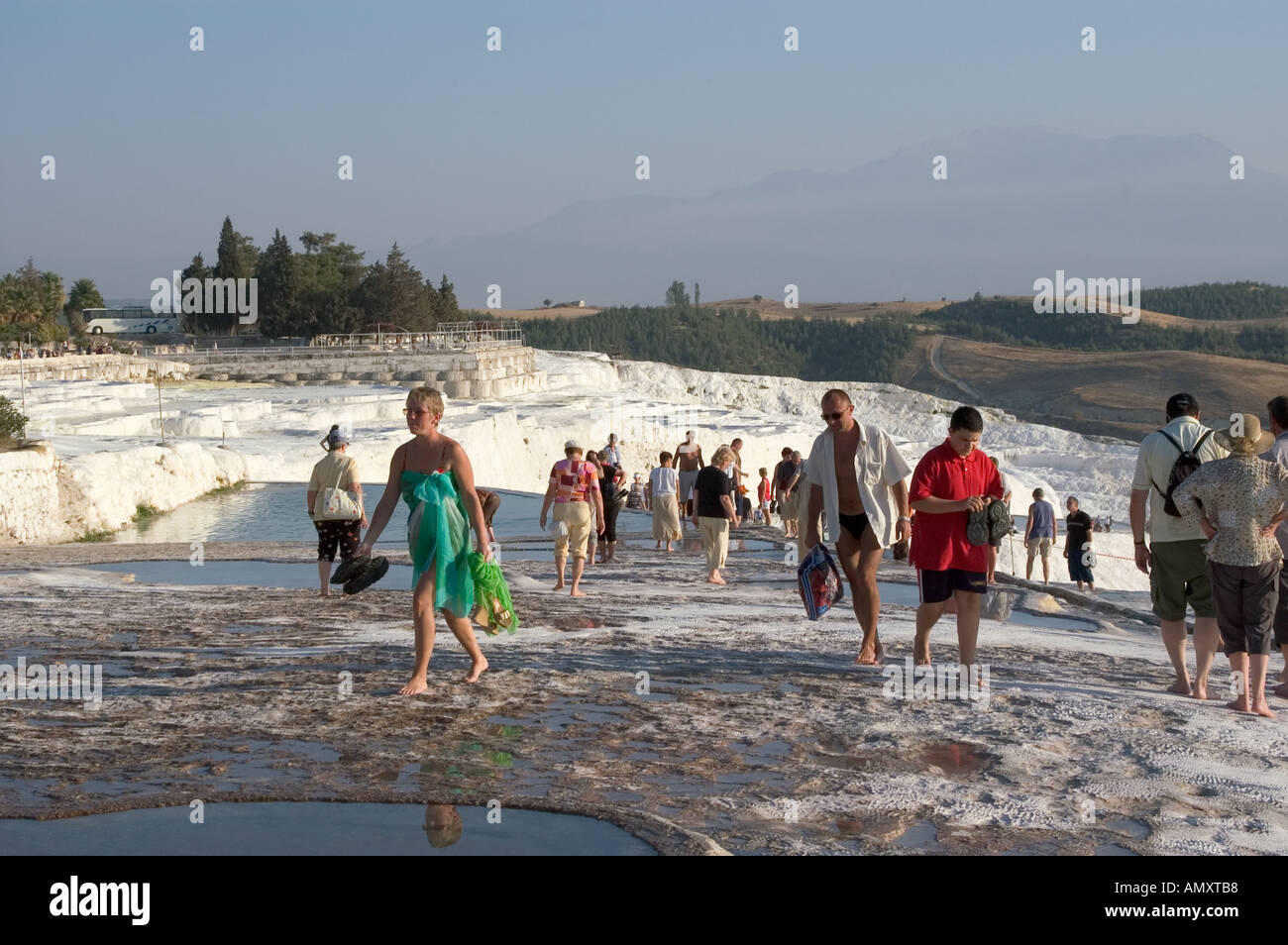 Turkey Pamukkale in the Meander valley sinter terraces consisting of ...