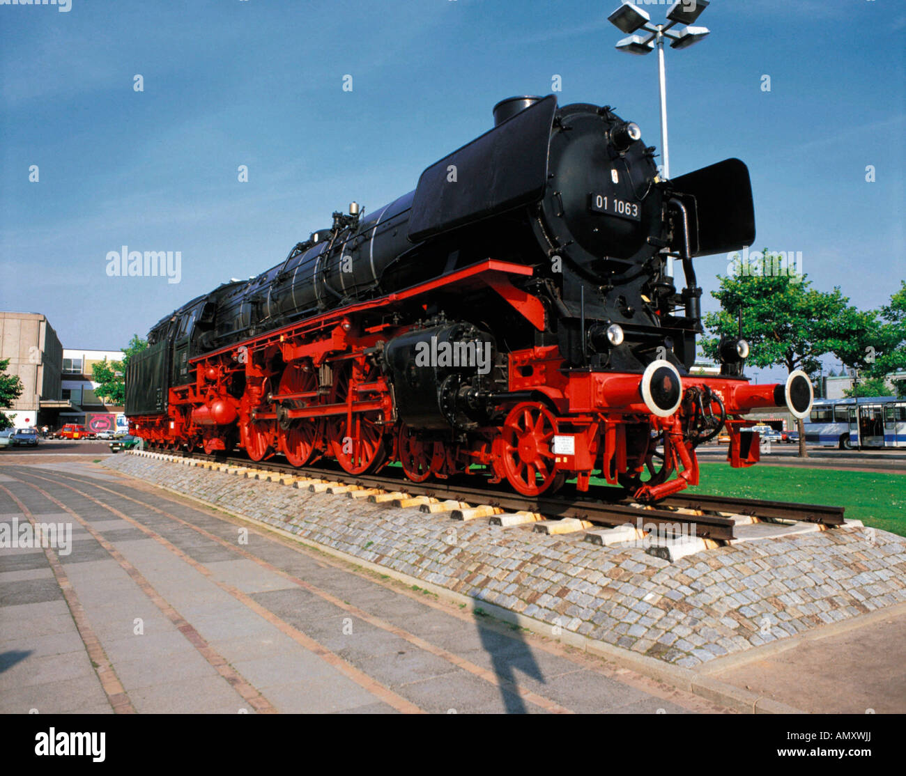 Steam engine on track in museum Stock Photo - Alamy