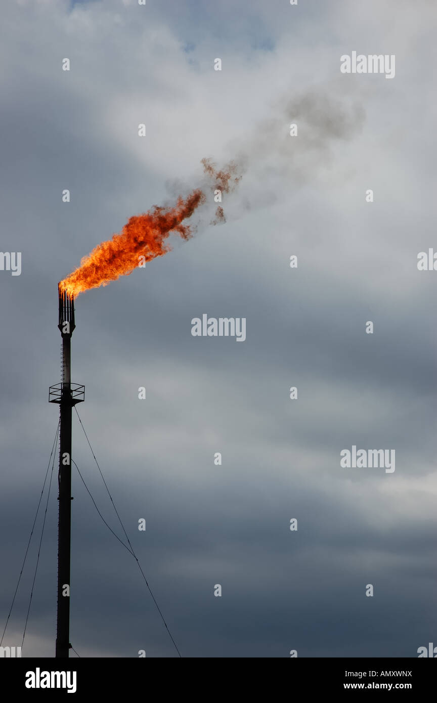 Burned accompanied gas in the open torch in Gazprom production facility ...