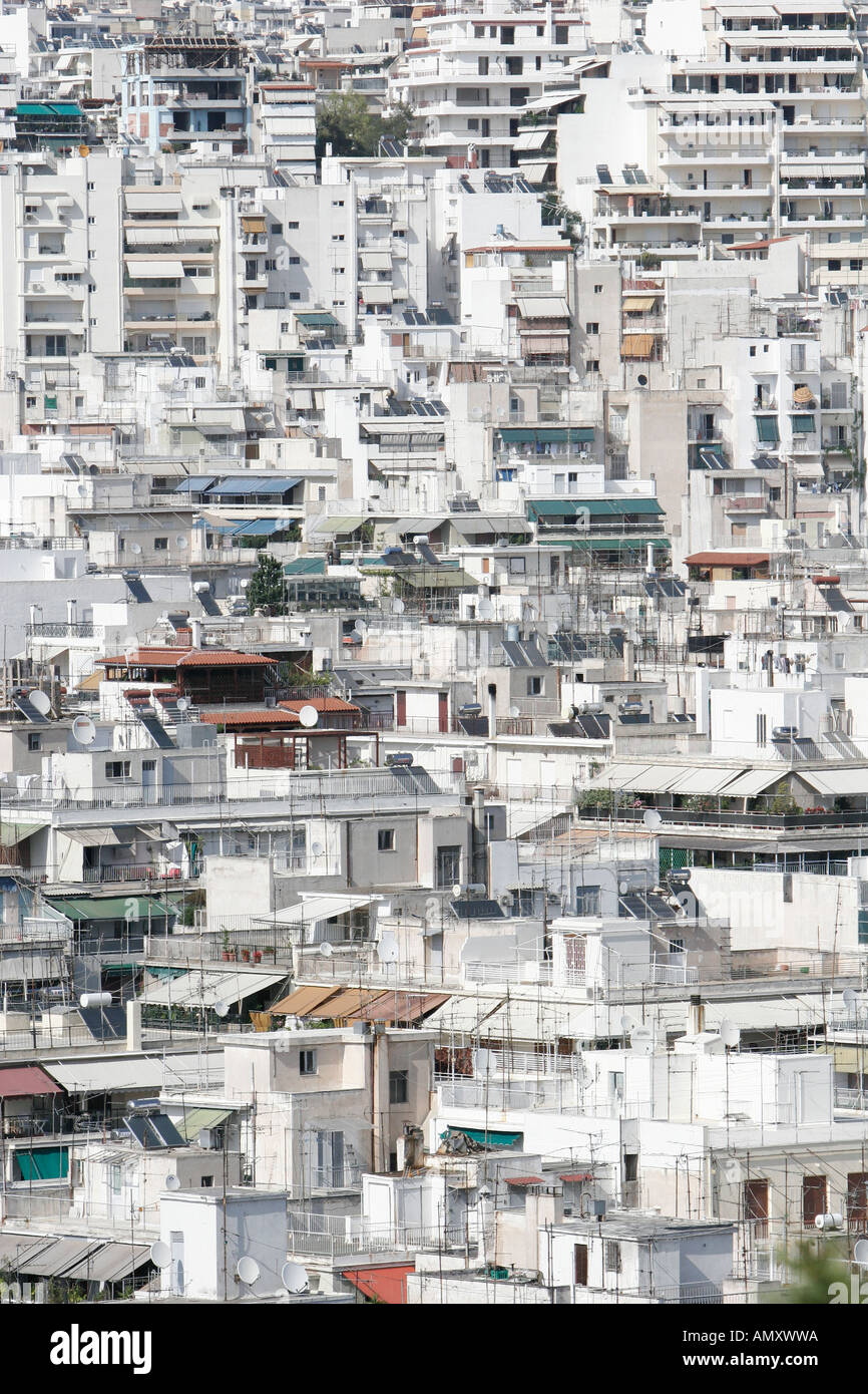 Apartment blocks crowding the hillside of an inner city suburb Athens ...