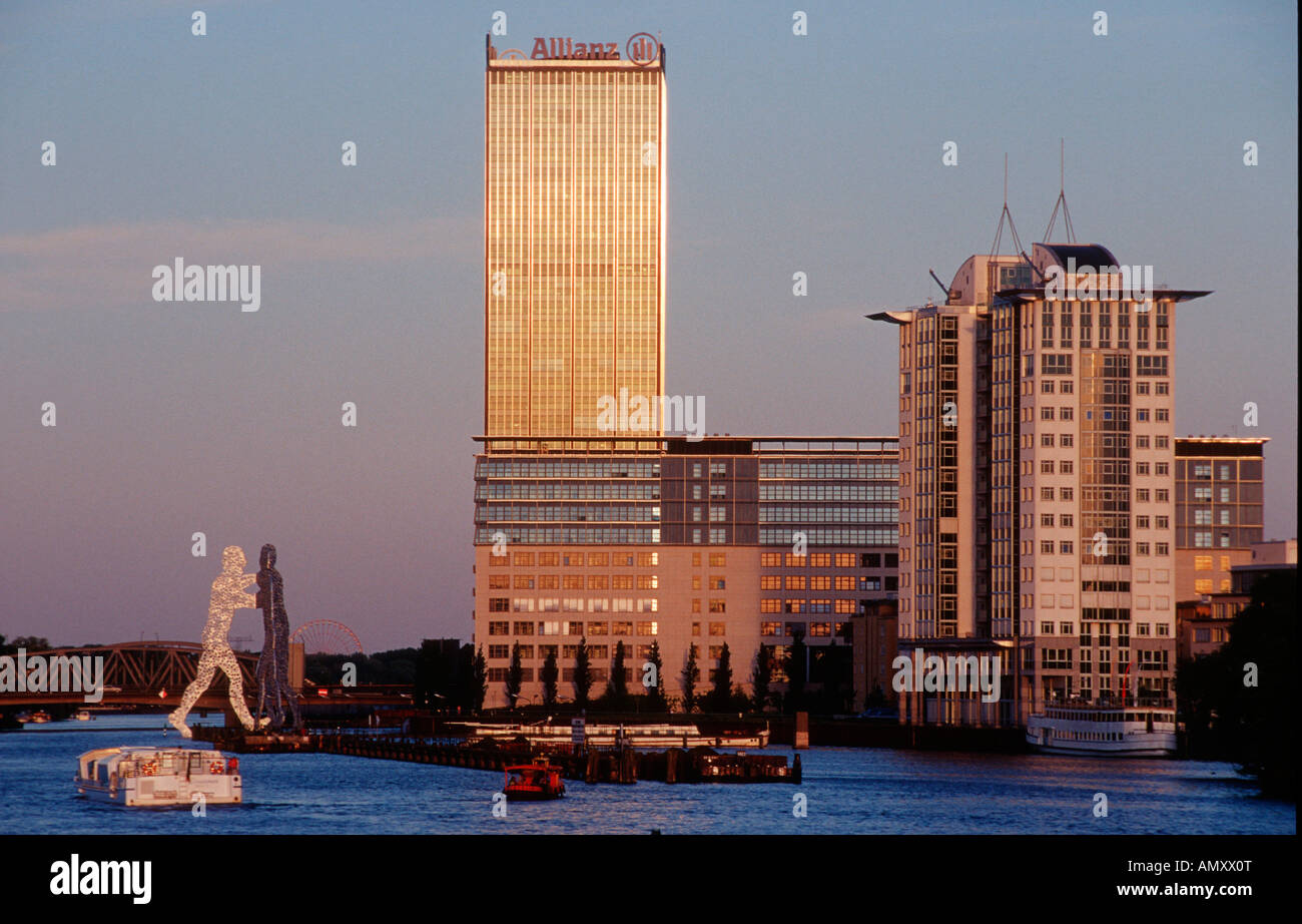 Buildings at waterfront, Allianz Tower, Treptow, Spree River, Berlin ...