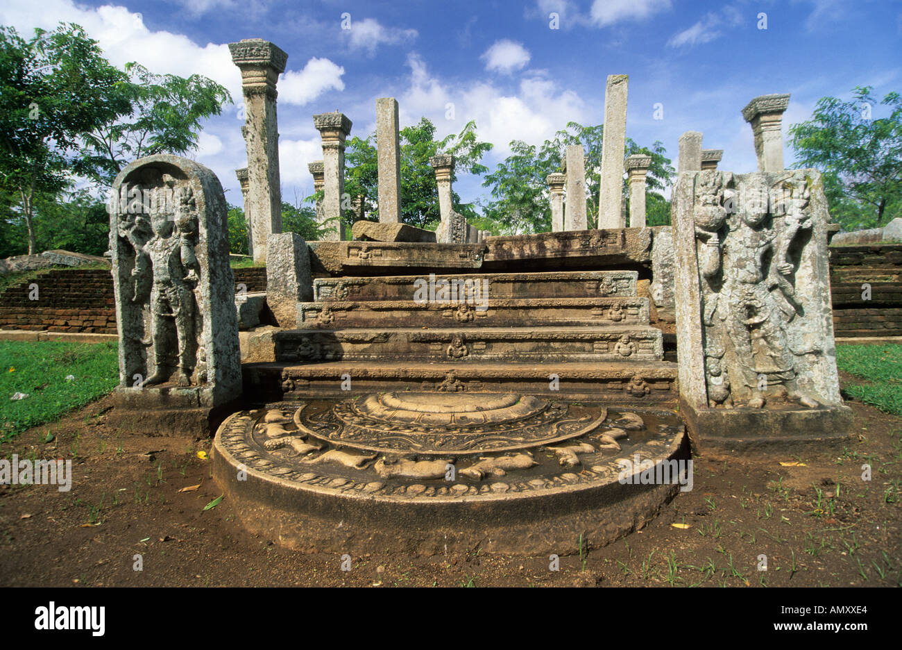 moon stone at Mahasen palace in Anuradhapura Stock Photo - Alamy