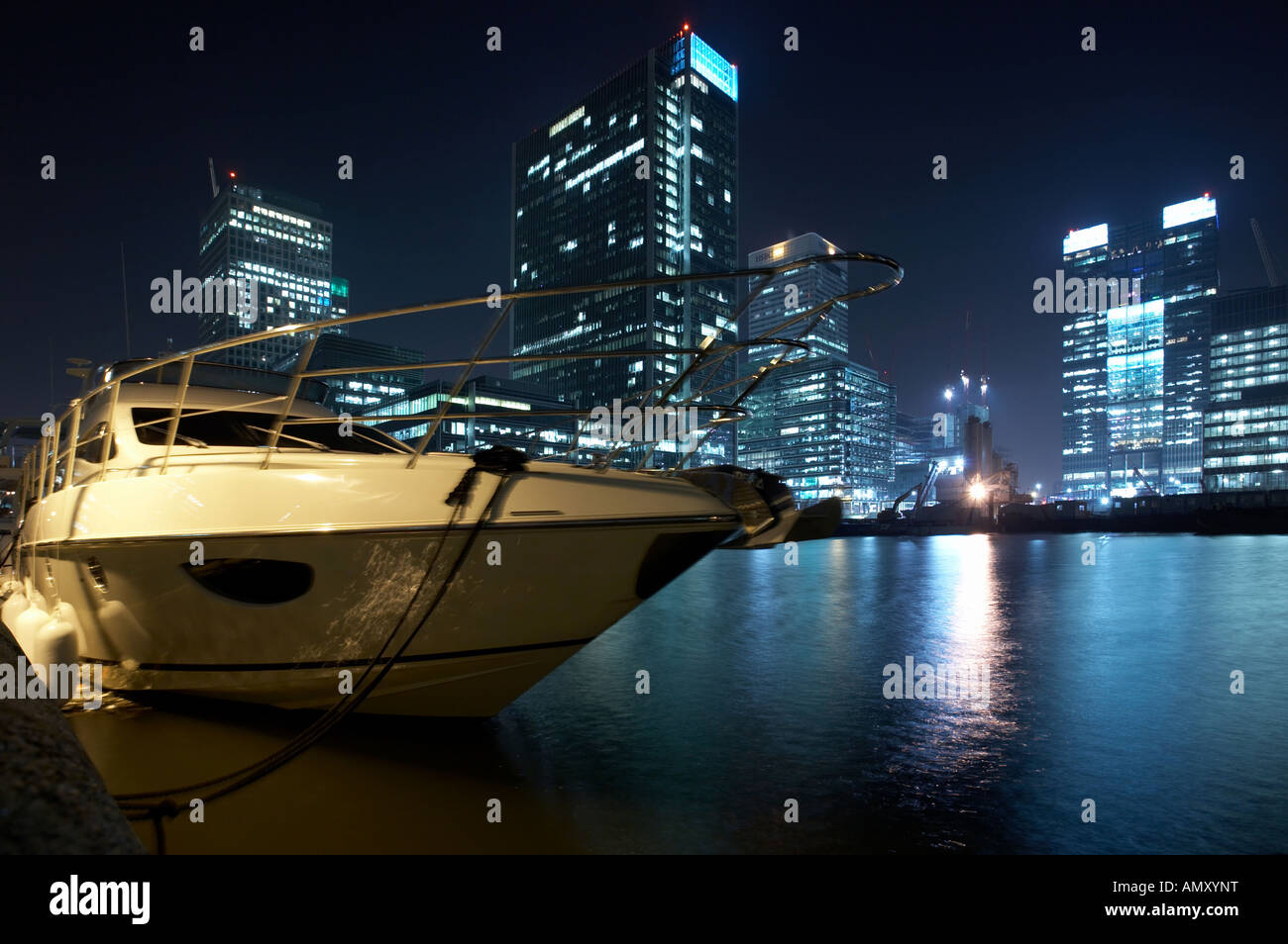 speedboat on the waterfront in Canary Wharf docklands london england uk ...
