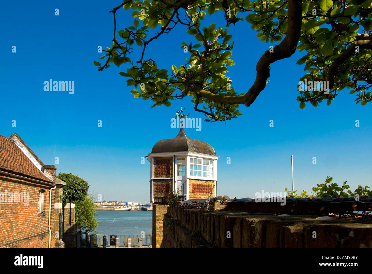 Lookout tower at waterfront, Upnor, Medway, Kent, South East England ...