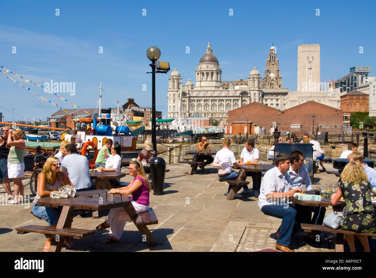 Tourists at harbor Cunard Building Royal Liver Building Port Of ...