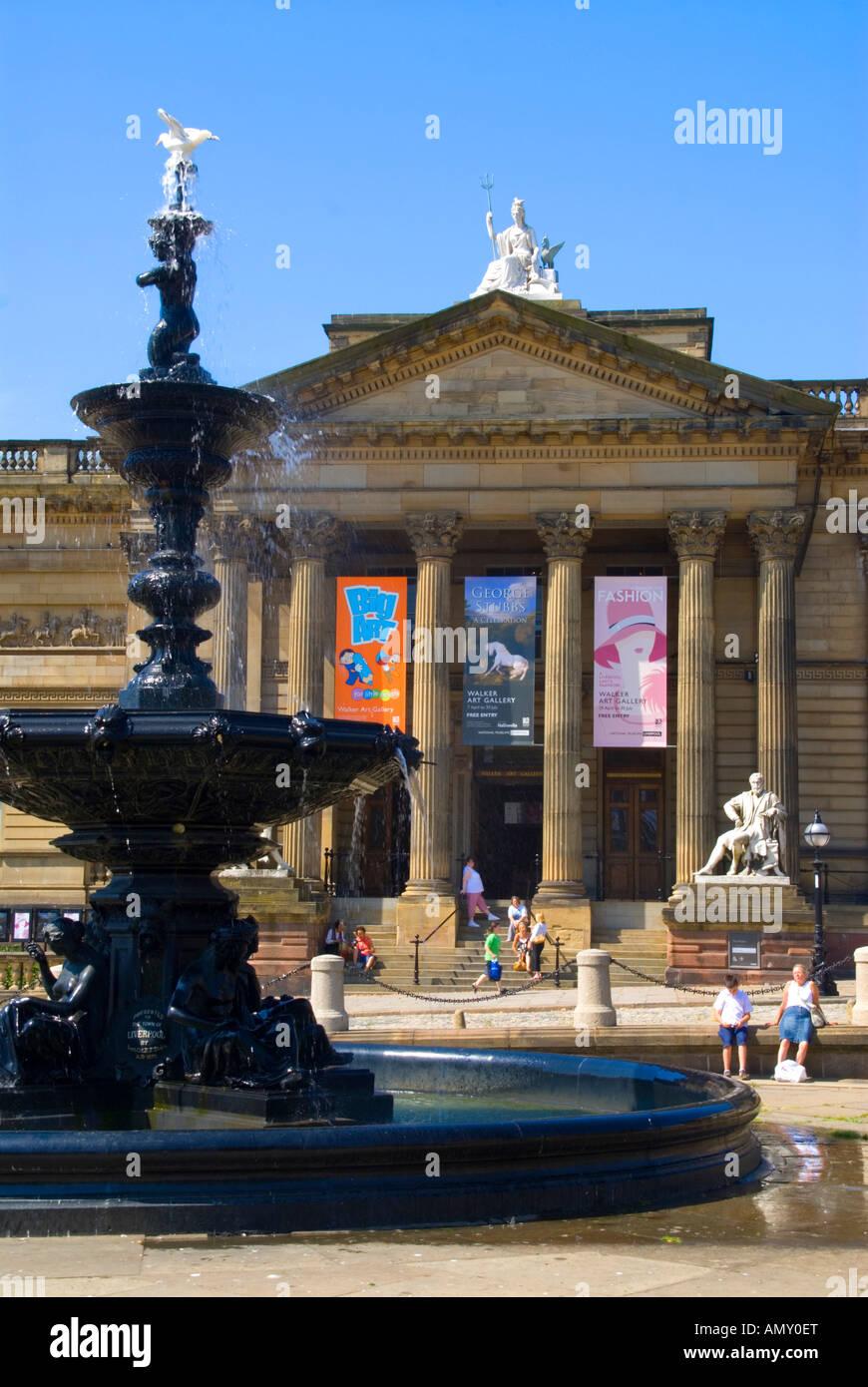 Fountain in front of art gallery, Walker Art Gallery, Liverpool ...