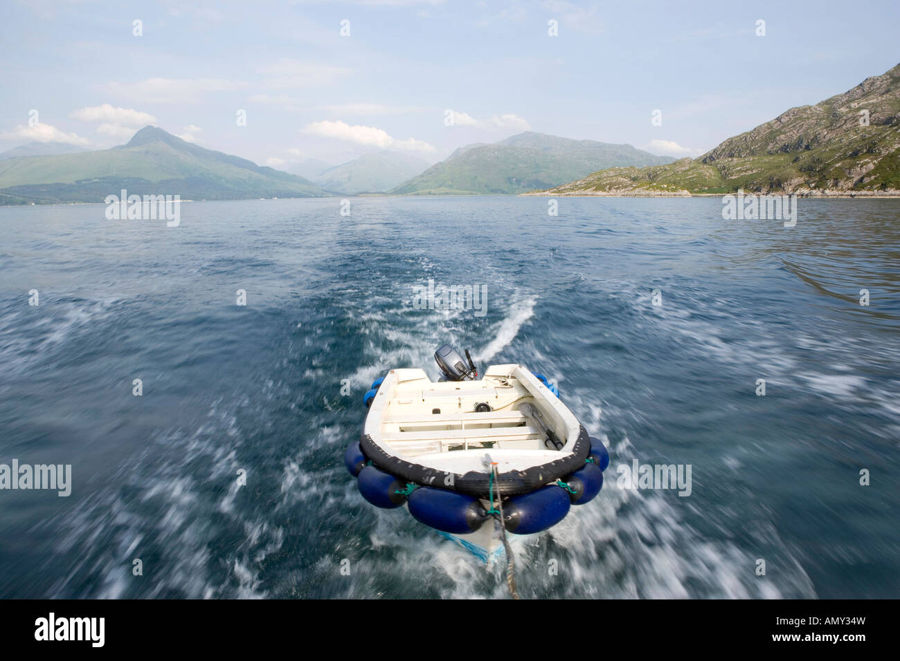 Empty motorboat in sea, Mallaig, Scotland Stock Photo - Alamy