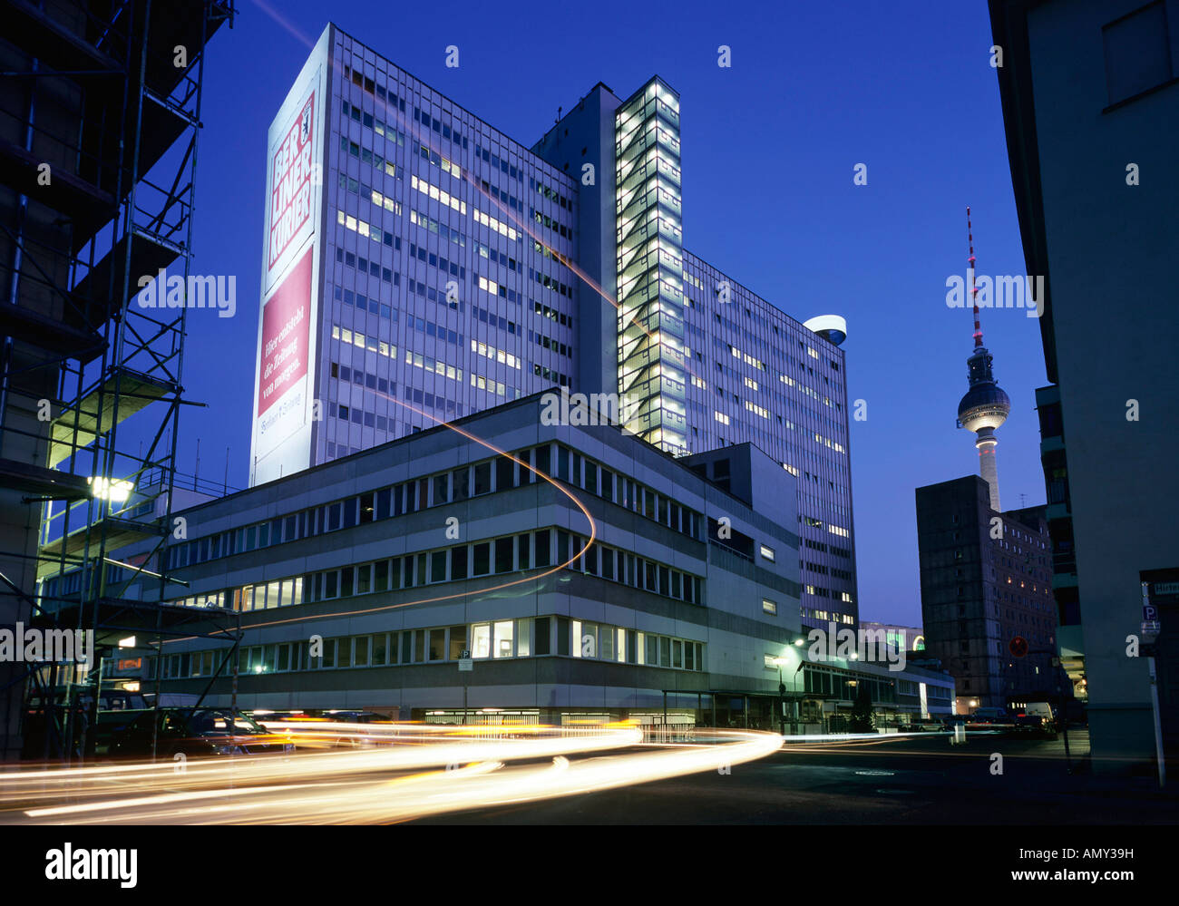 Buildings lit up at night, Berlin Center, Alexanderplatz, Berlin, Germany Stock Photo - Alamy