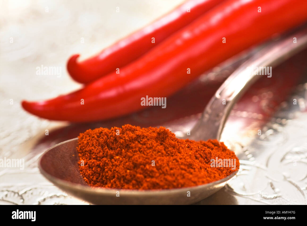 Close-up of red chilli powder on spoon Stock Photo - Alamy