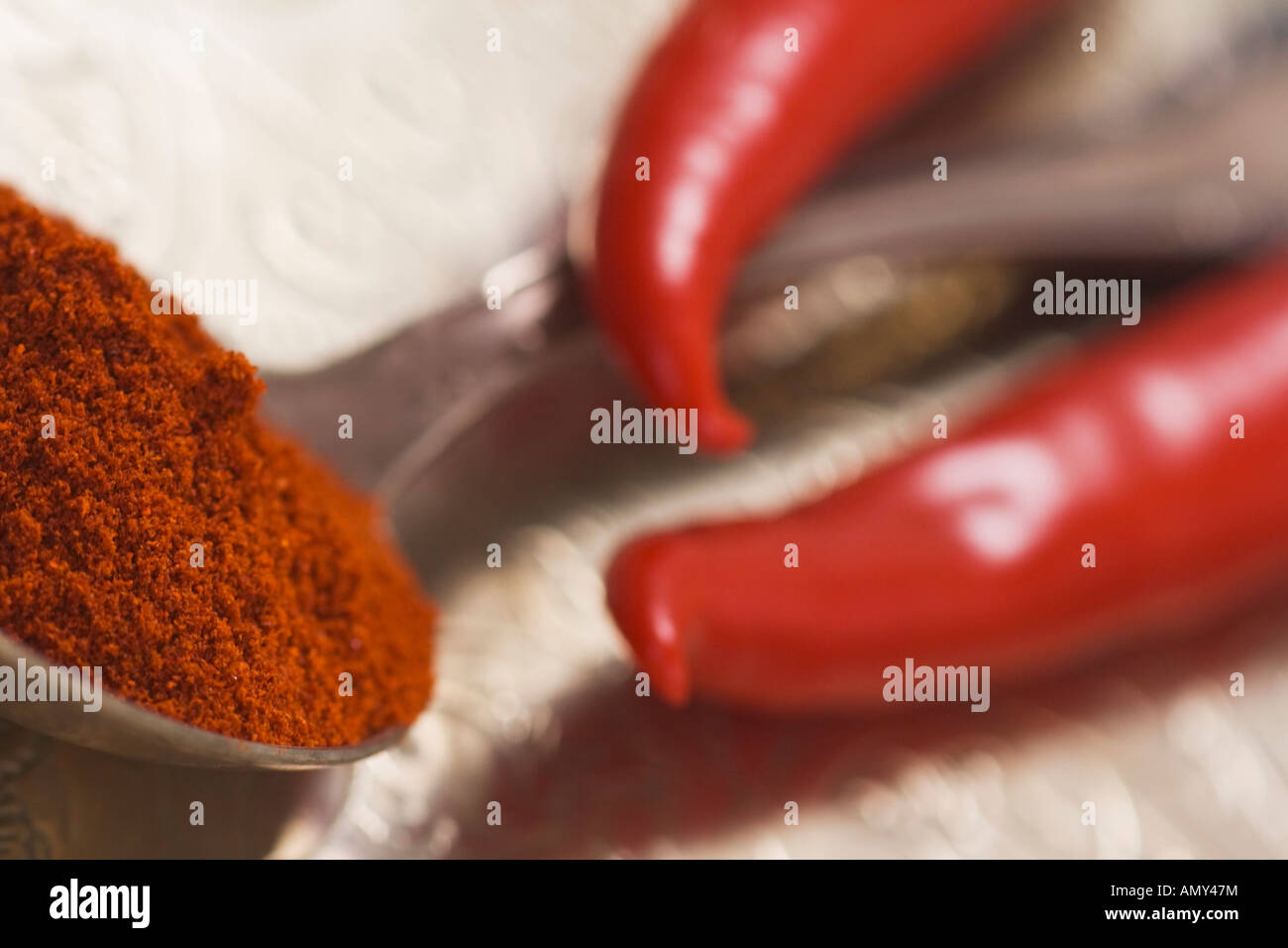 Close-up of red chilli powder on spoon Stock Photo - Alamy
