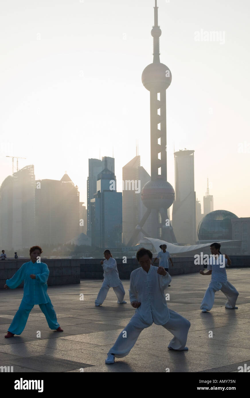 China Shanghai The Bund Waitan group of people implementing early ...
