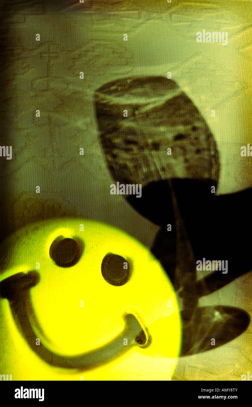 drugs alcohol smiley face wine glass addiction Stock Photo - Alamy