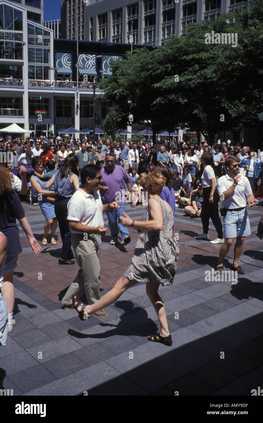 People Dancing Westlake Park In Downtown Seattle Washington Summertime ...
