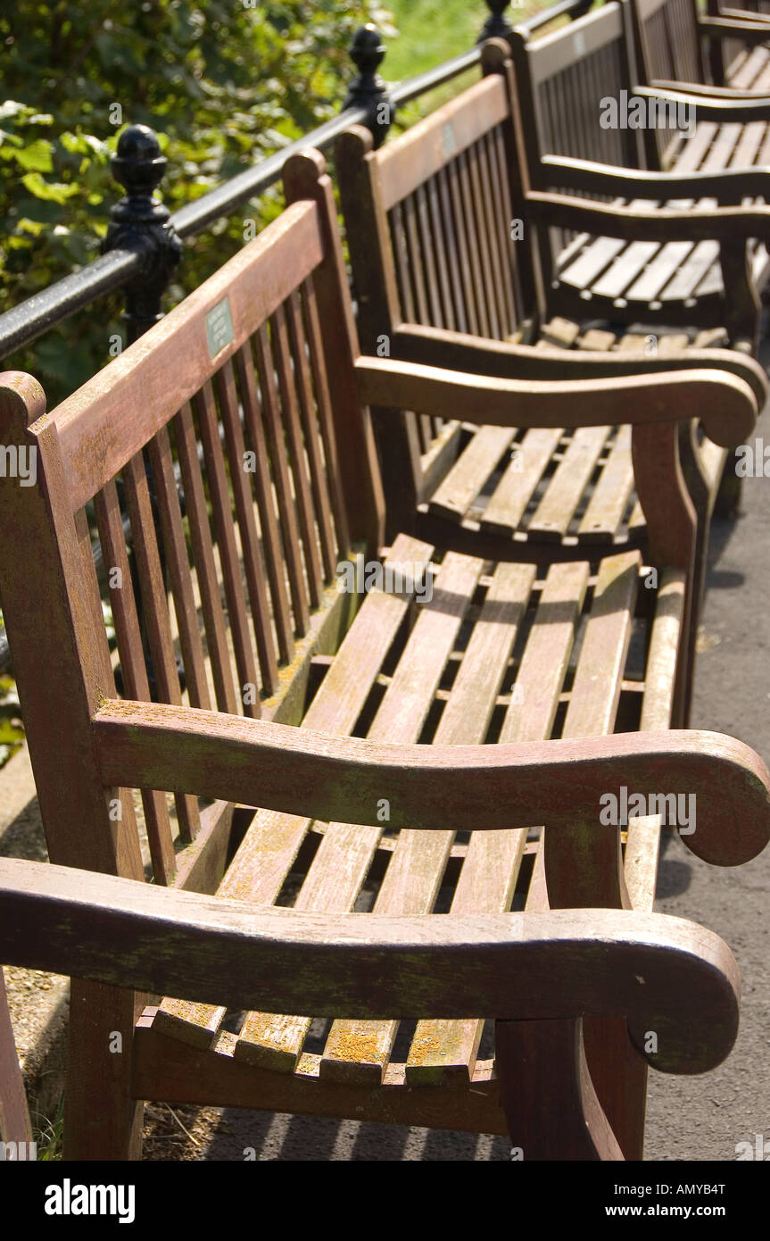Row of wooden benches South Bay Scarborough North Yorkshire England UK ...