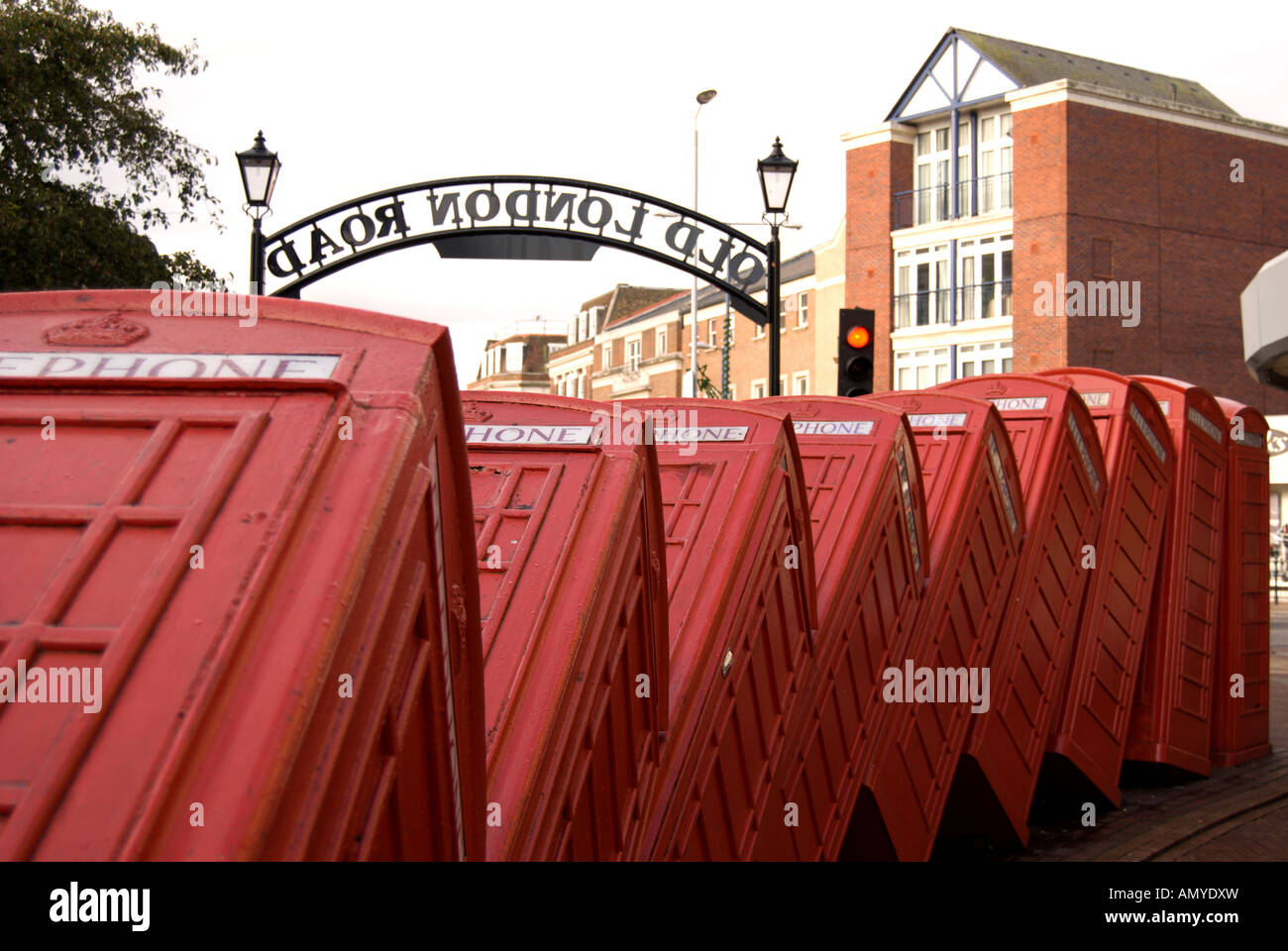 david mach's sculpture, out of order, consisting of twelves red ...
