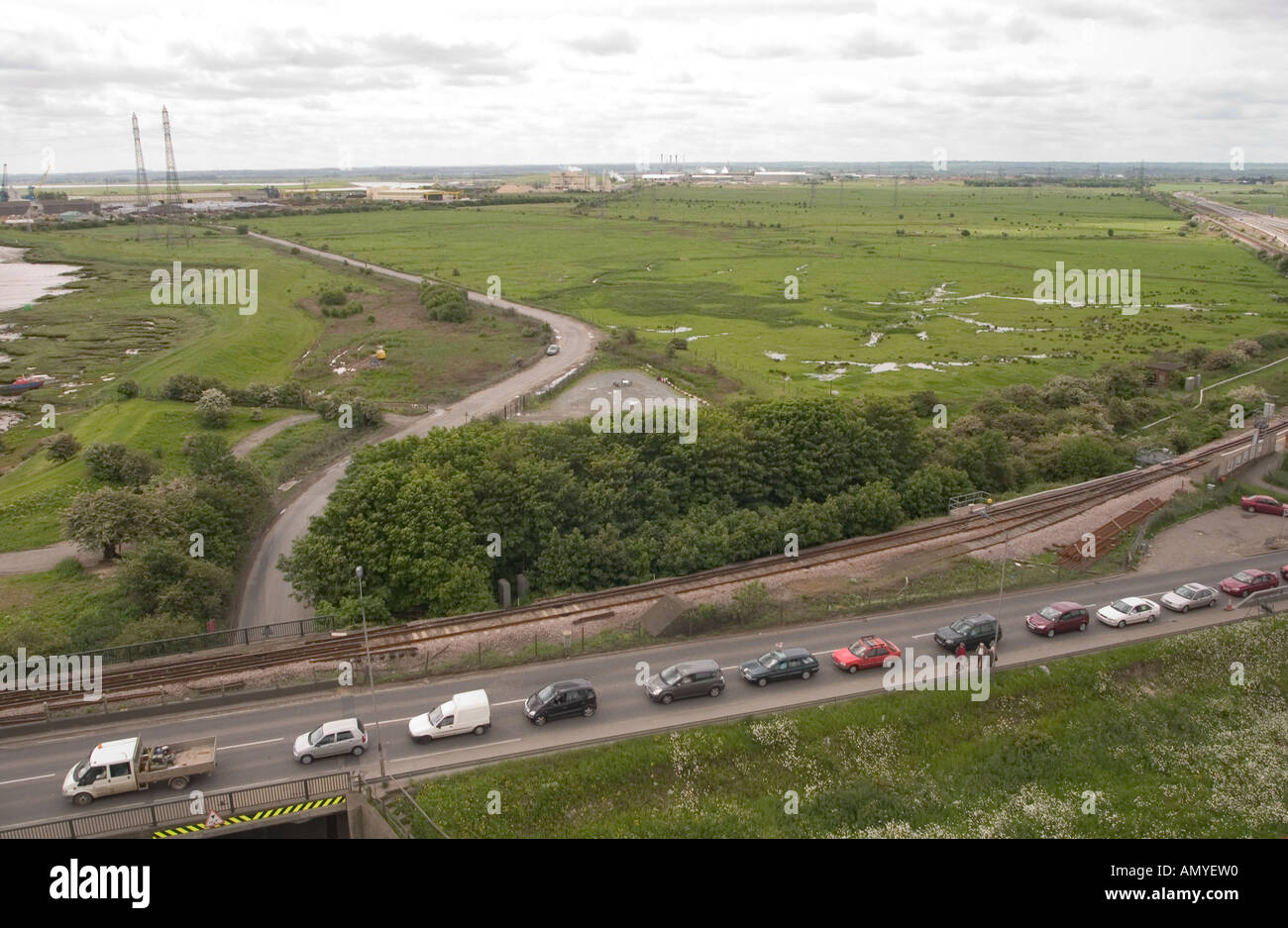 View across marsh from The Sheppey Crossing bridge Stock Photo - Alamy