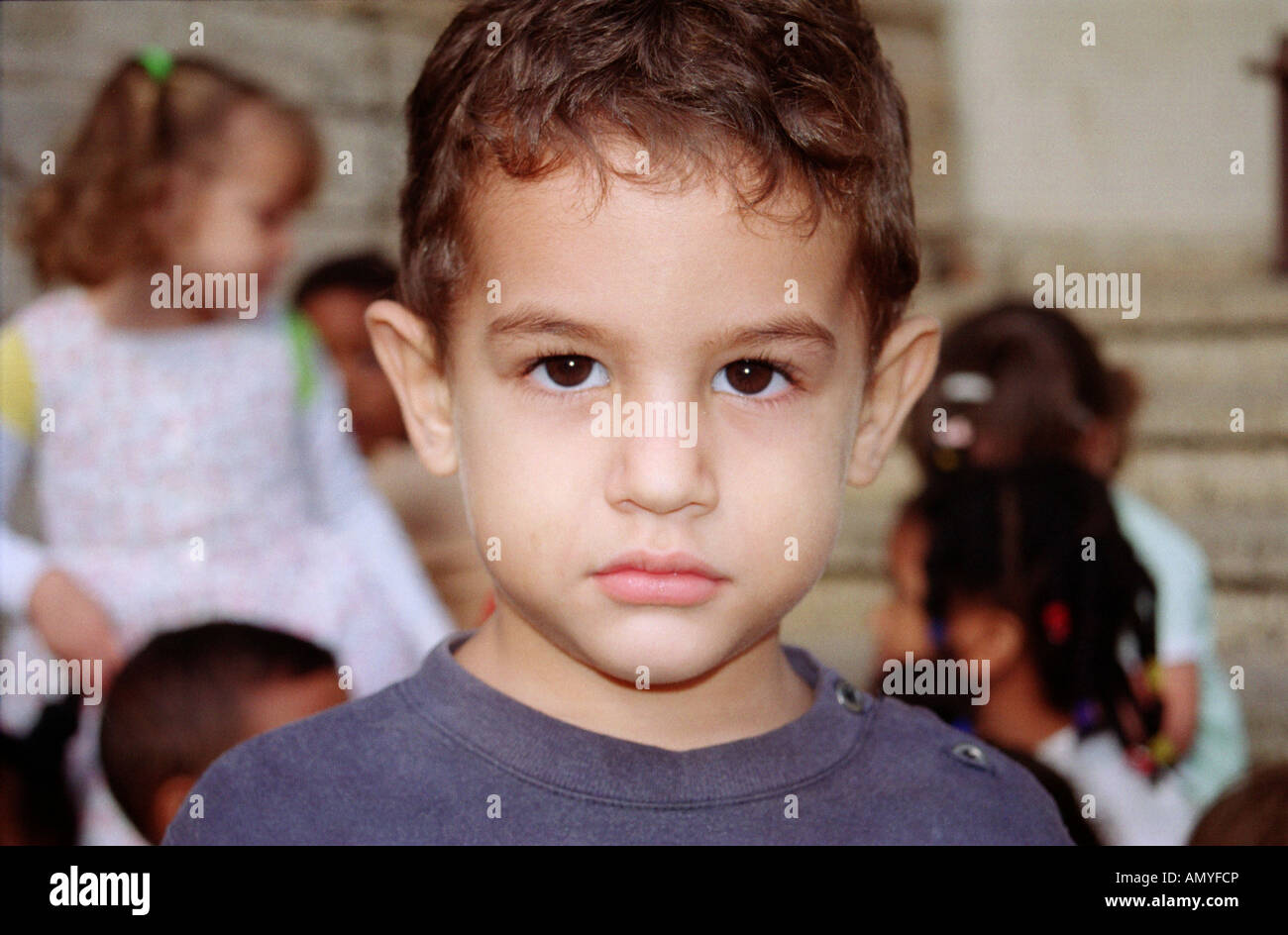 Portrait of a nursery school boy in playground in Havana, Cuba Stock ...