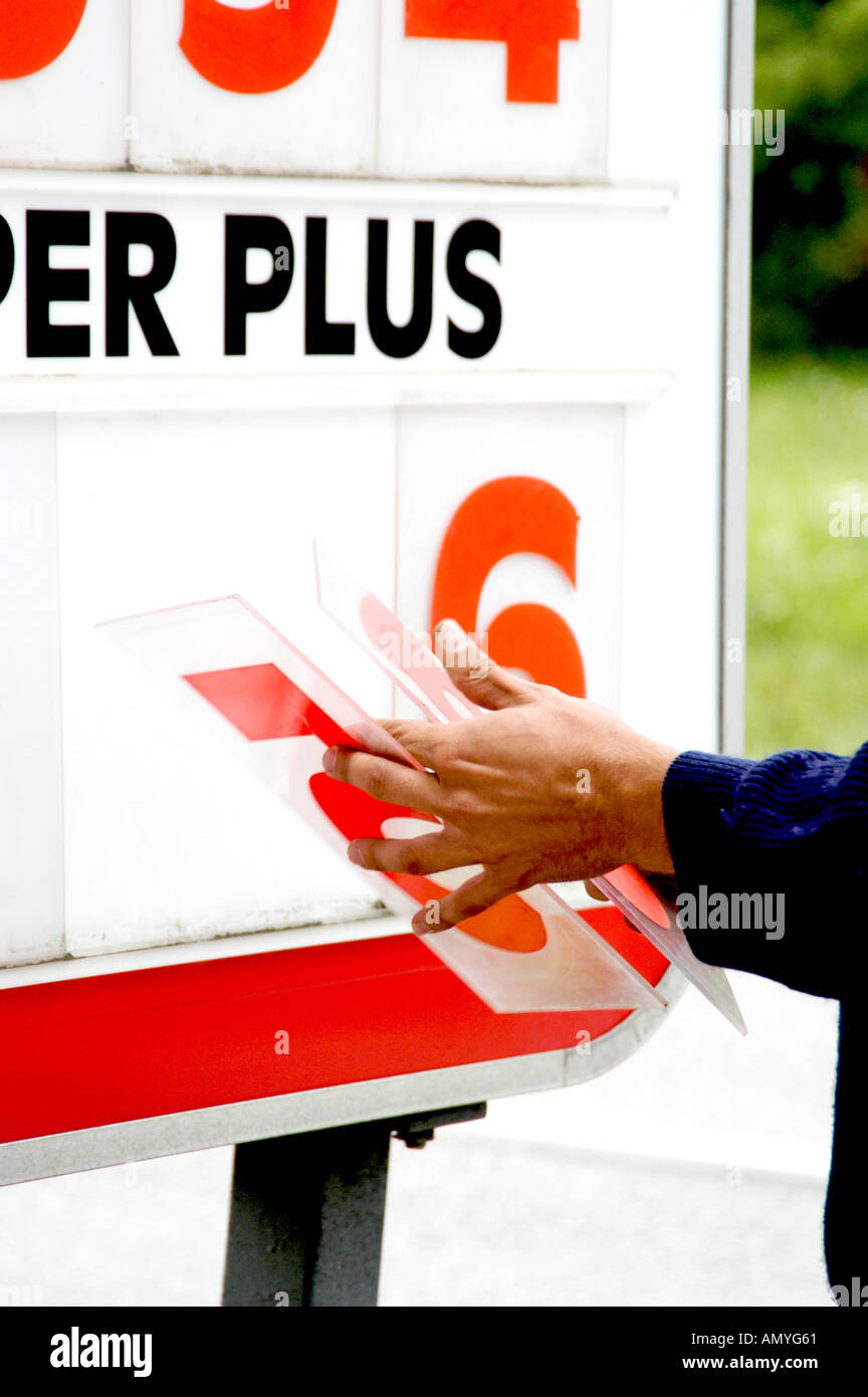 Changing the Price Tags at the Petrol Station Stock Photo - Alamy