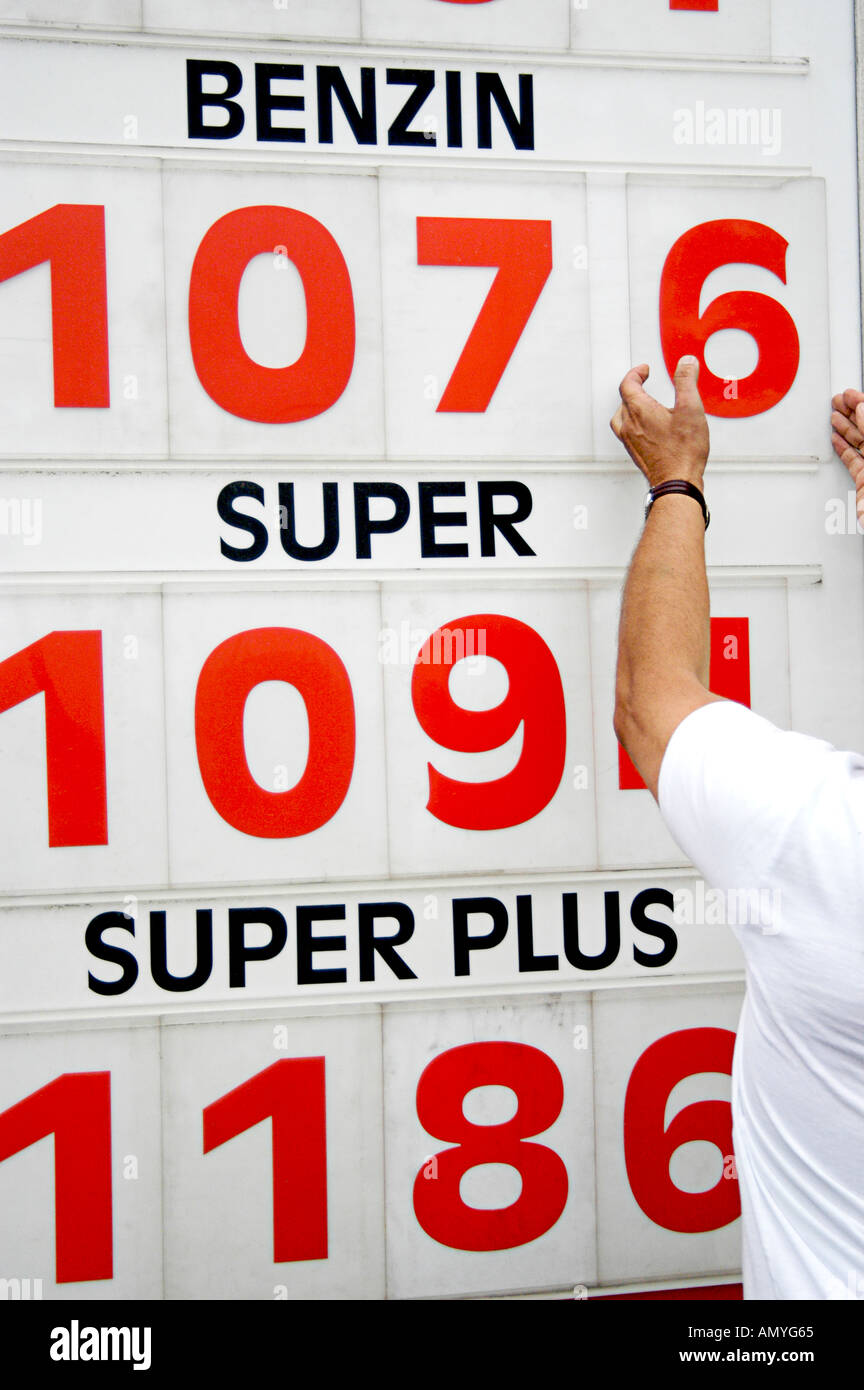 Changing the Price Tags at the Petrol Station Stock Photo - Alamy