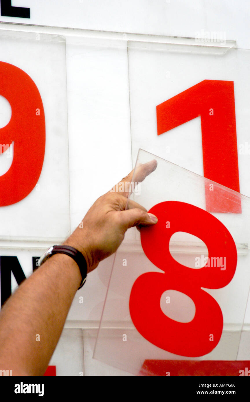Changing the Price Tags at the Petrol Station Stock Photo - Alamy