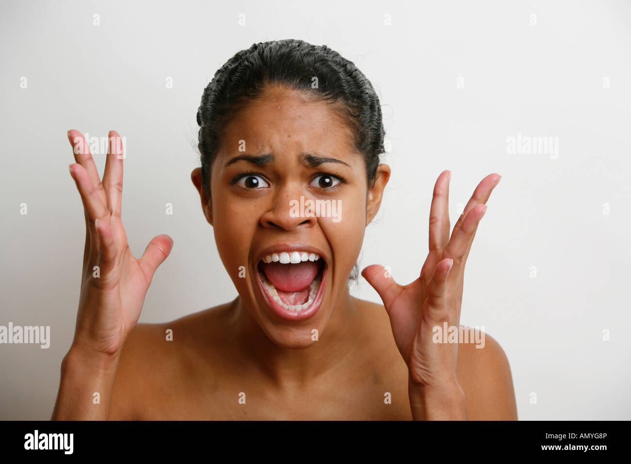Young woman yelling, portrait, close-up MR-12-17/18-07 Stock Photo - Alamy