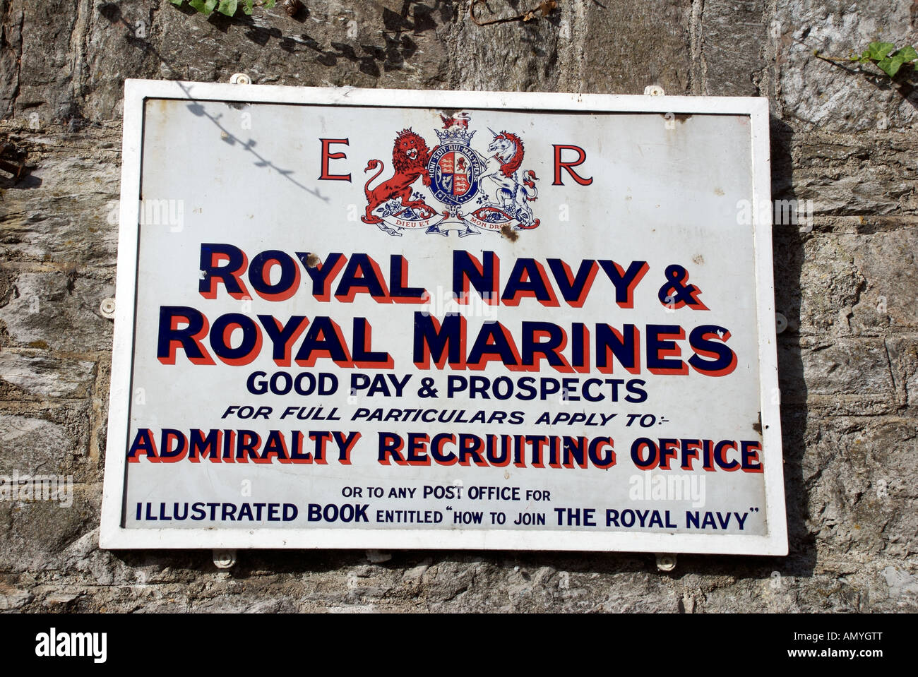 Royal Navy and Royal Marines old metal Admiralty recruiting sign on ...