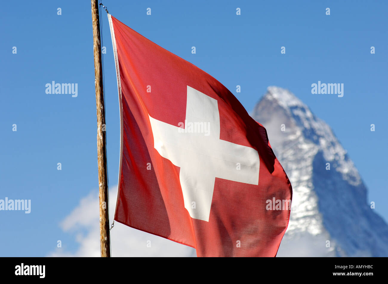 Matterhorn and Swiss flag Zermatt Switzerland Stock Photo - Alamy