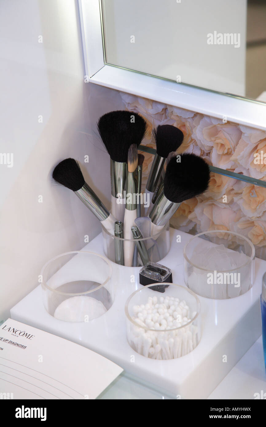 Collection of make up brushes on Lancome counter in department store ...