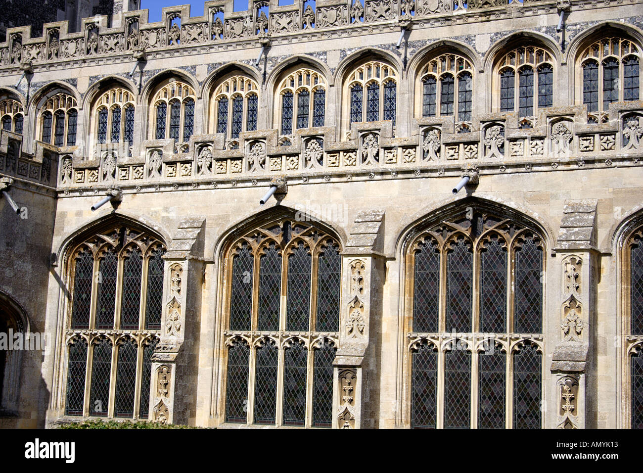 The perpendicular windows to the south aisle of the wool church of St ...