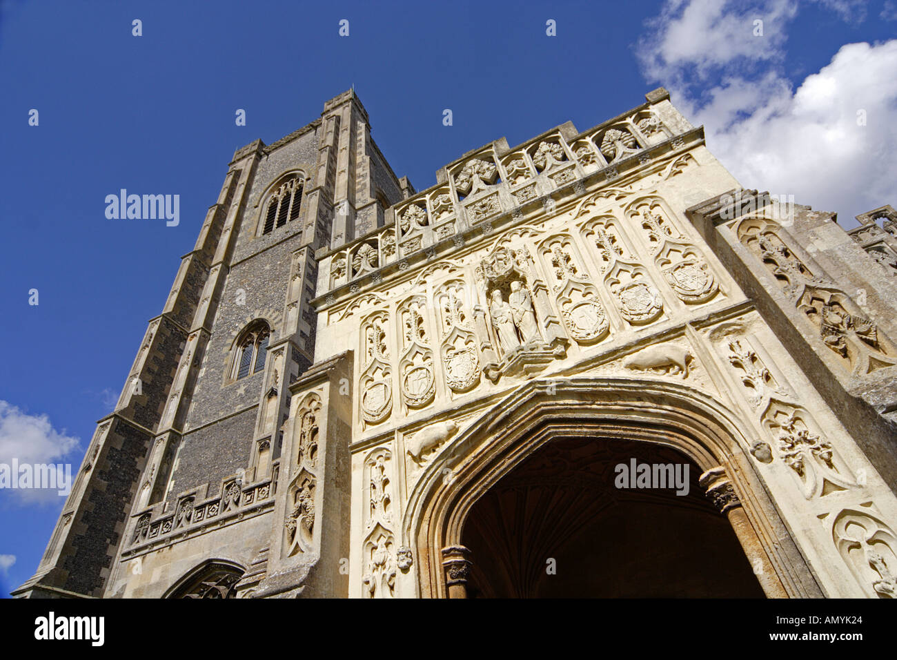 The imposing porch and tower of the wool church of St Peter and St Paul ...