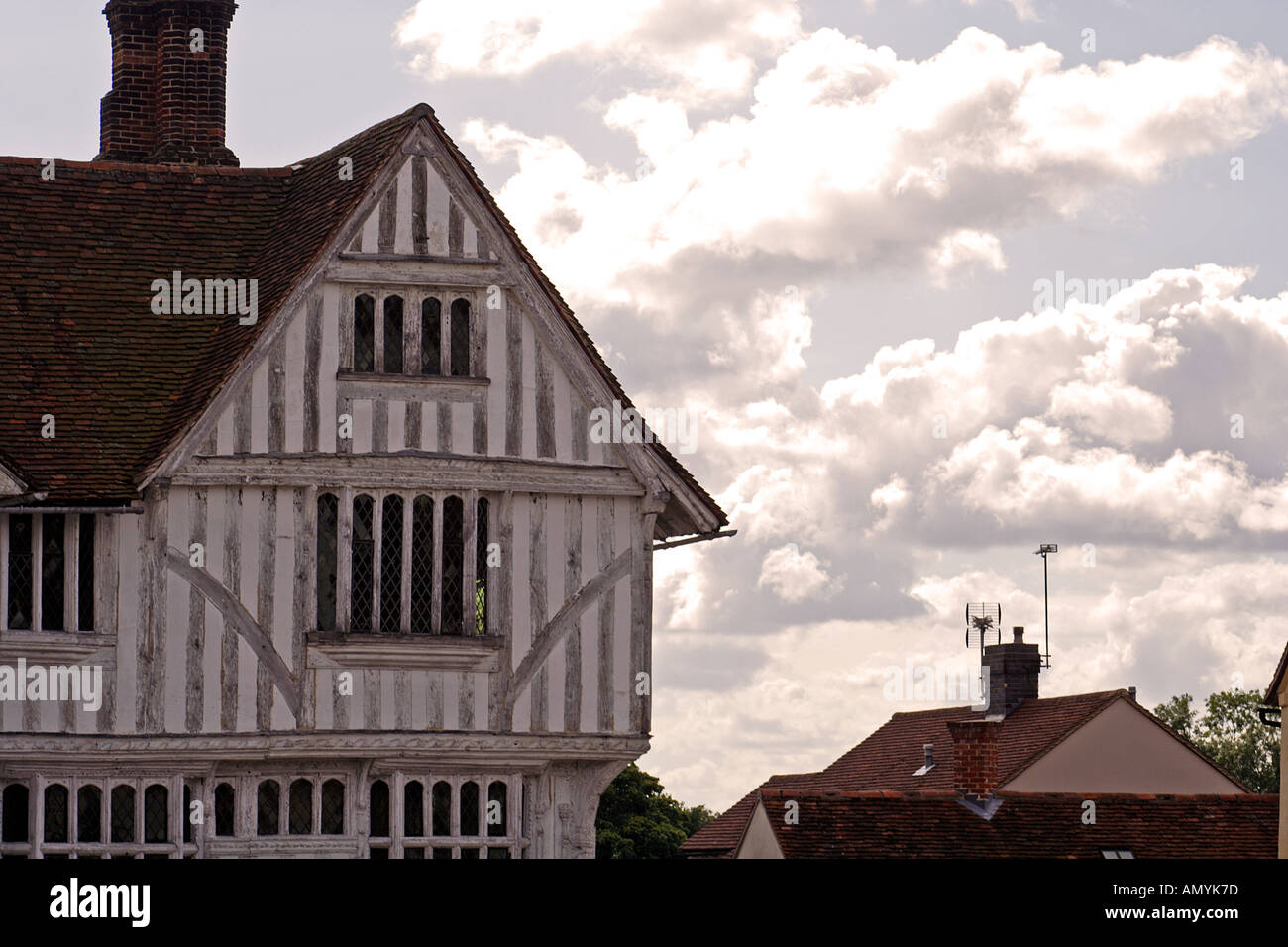 The medieval timber framed gable of the Guildhall in Market Place ...
