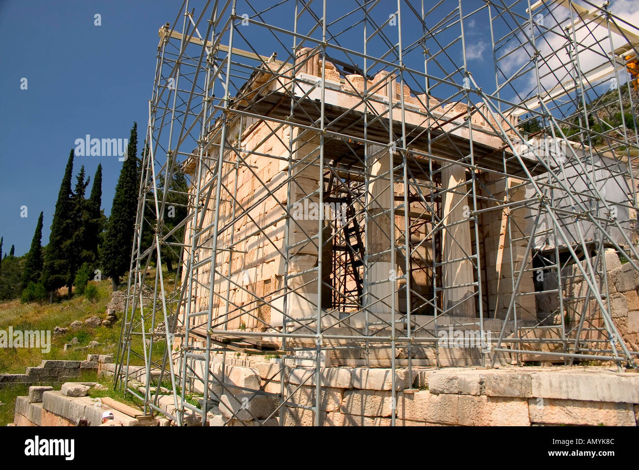 ancient Delphi reconstruction works Delphi Greece Stock Photo - Alamy