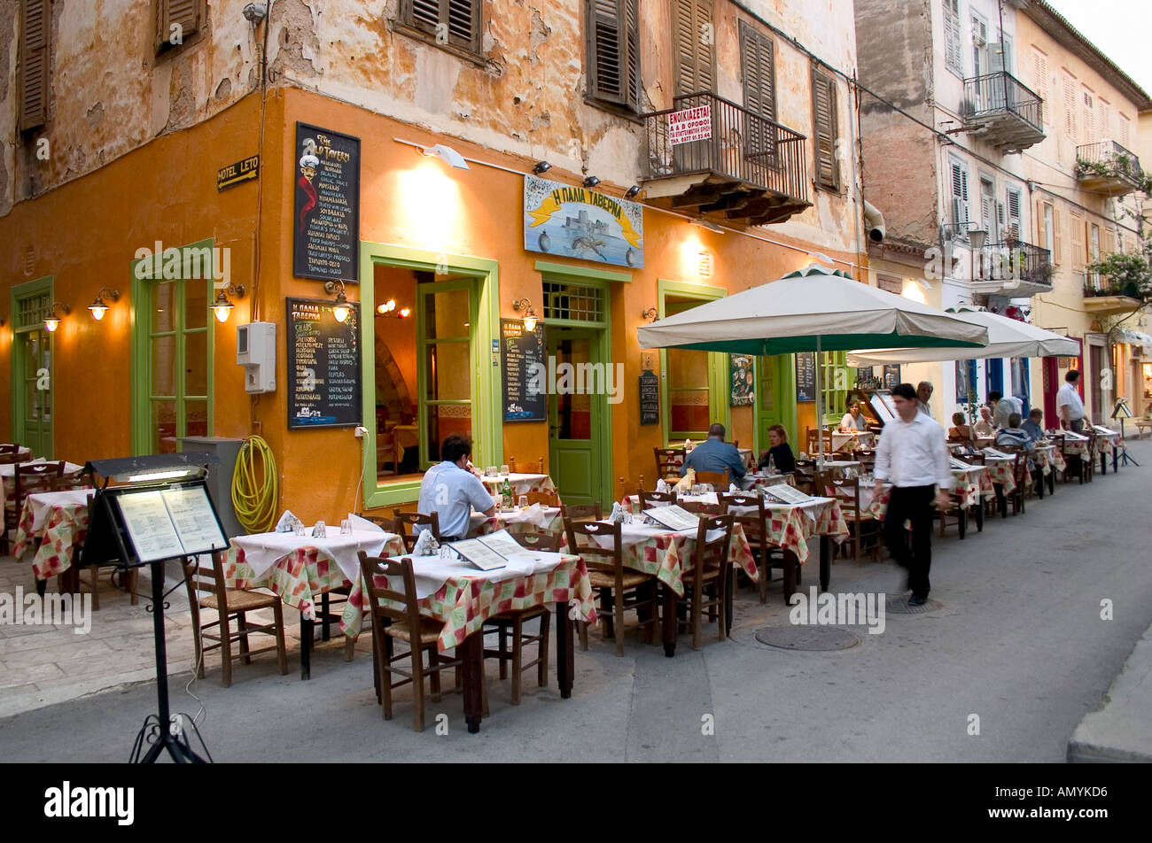 restaurants in Odos Staikopoulou Nafplio Peloponnese Greece Stock Photo ...