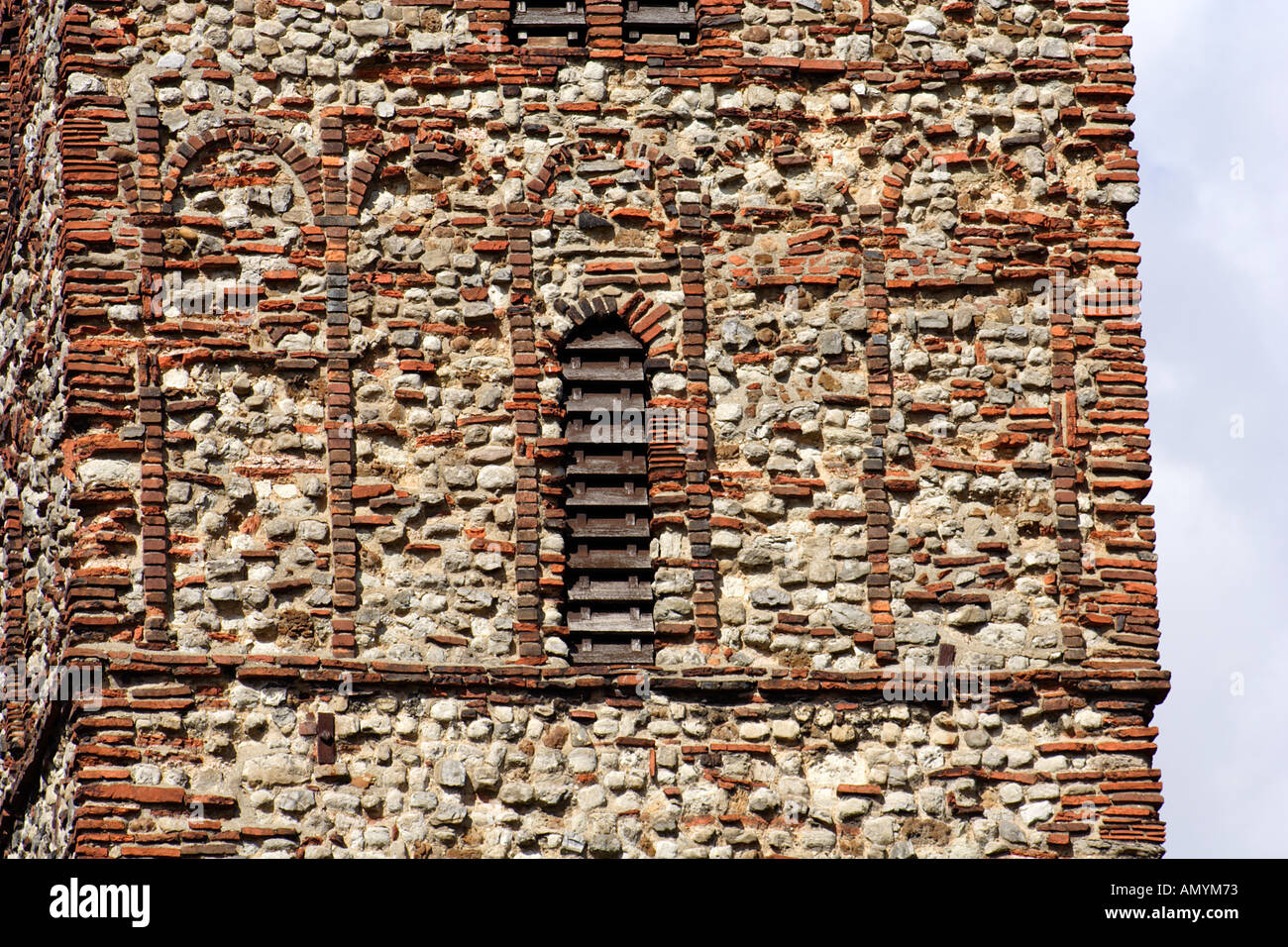 Close up detail Holy Trinity Church surviving Saxon tower built with re ...