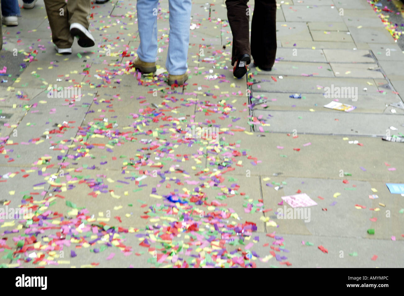 confetti floor sidewalk pavement rubbish litter colour color ...
