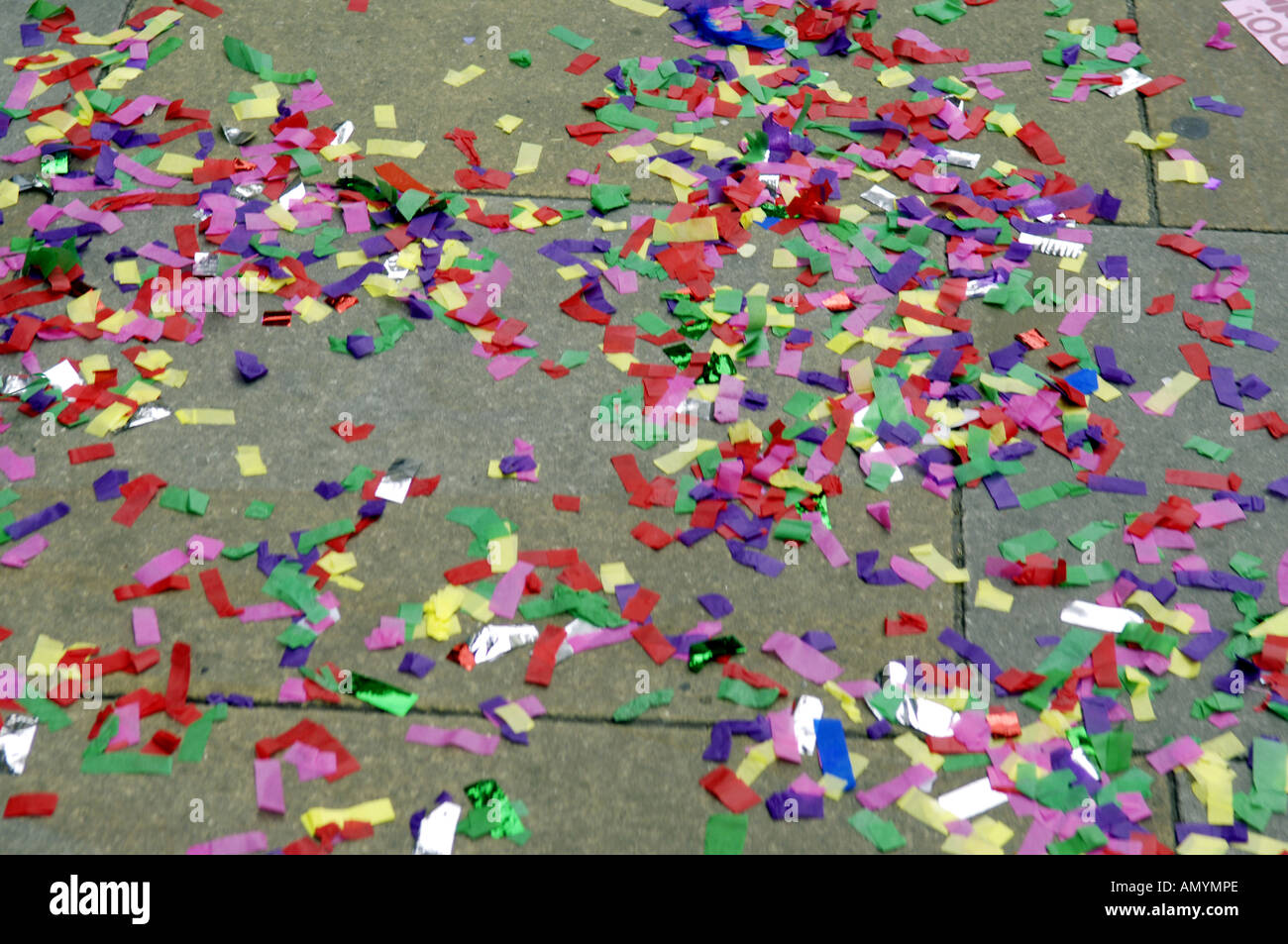 confetti floor sidewalk pavement rubbish litter colour color ...