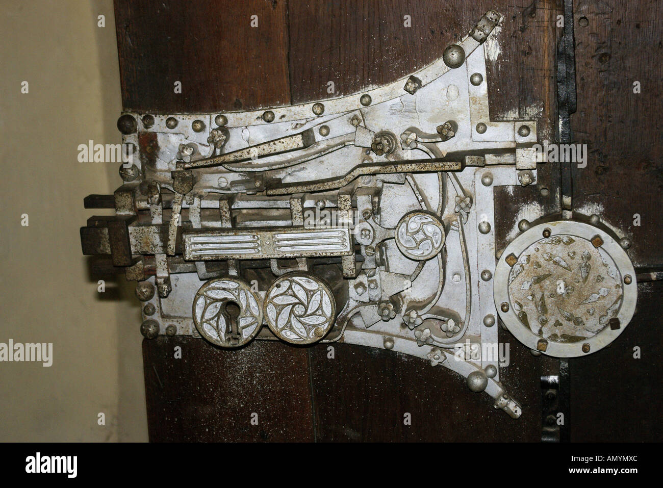 Old rare lock in a medieval castle in Saxon village, Transylvania ...
