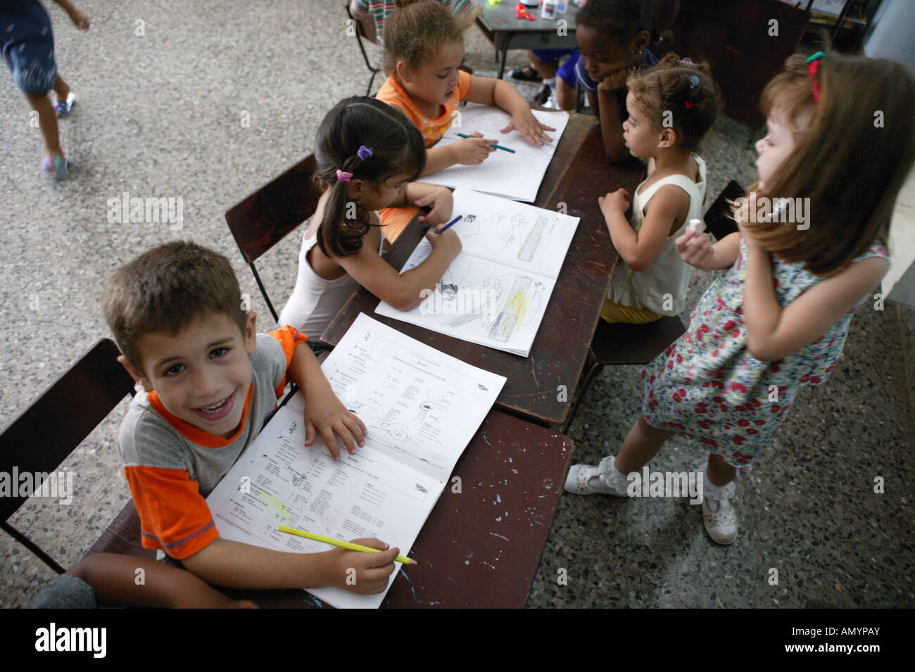 Children with crayons at Havana nursery school Stock Photo - Alamy