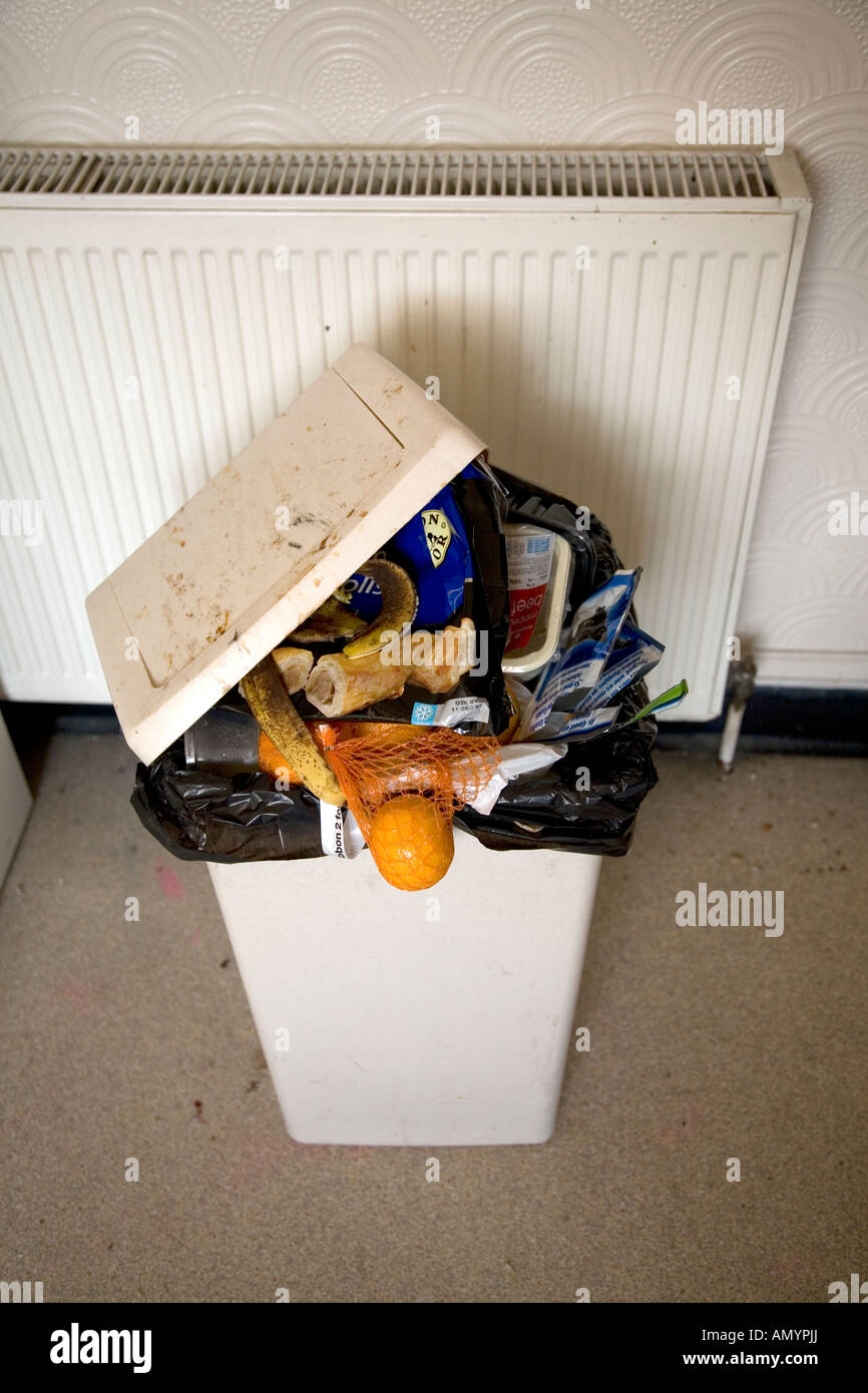 Overflowing Kitchen Trash Can