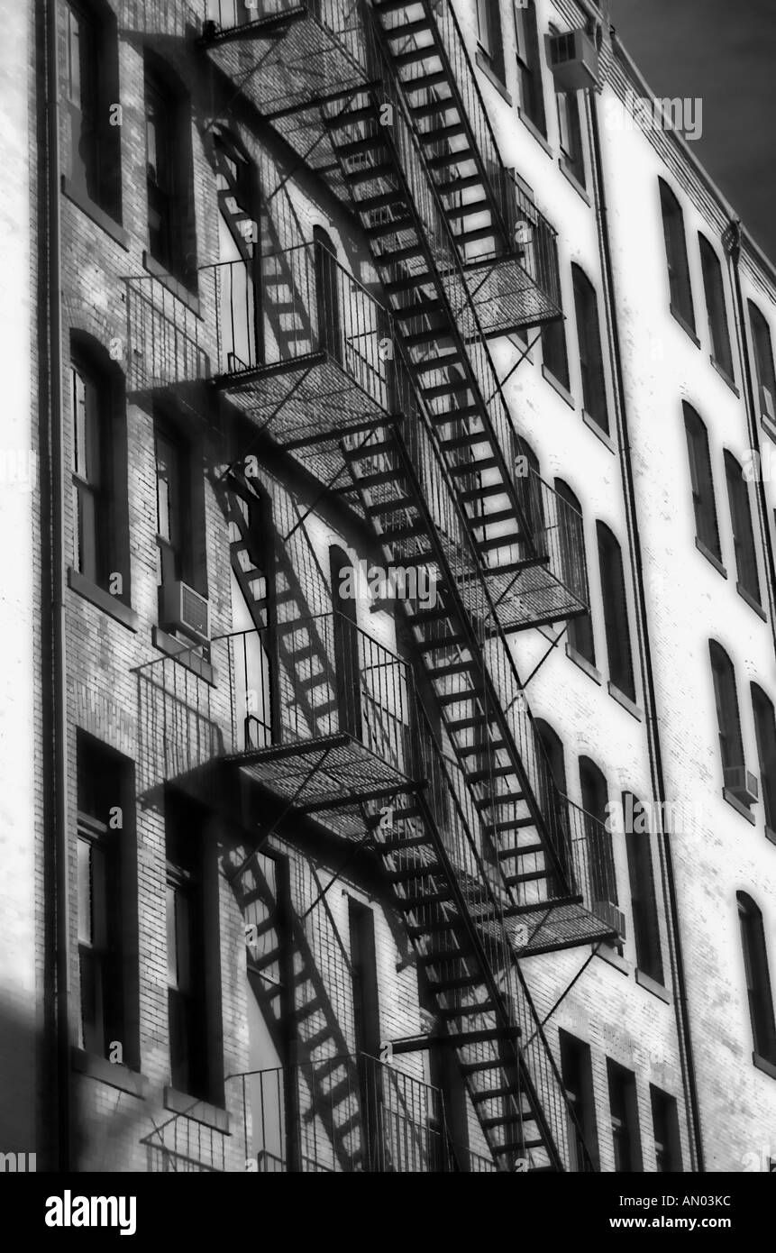 Building fire escape outside Black and White Stock Photos & Images - Alamy