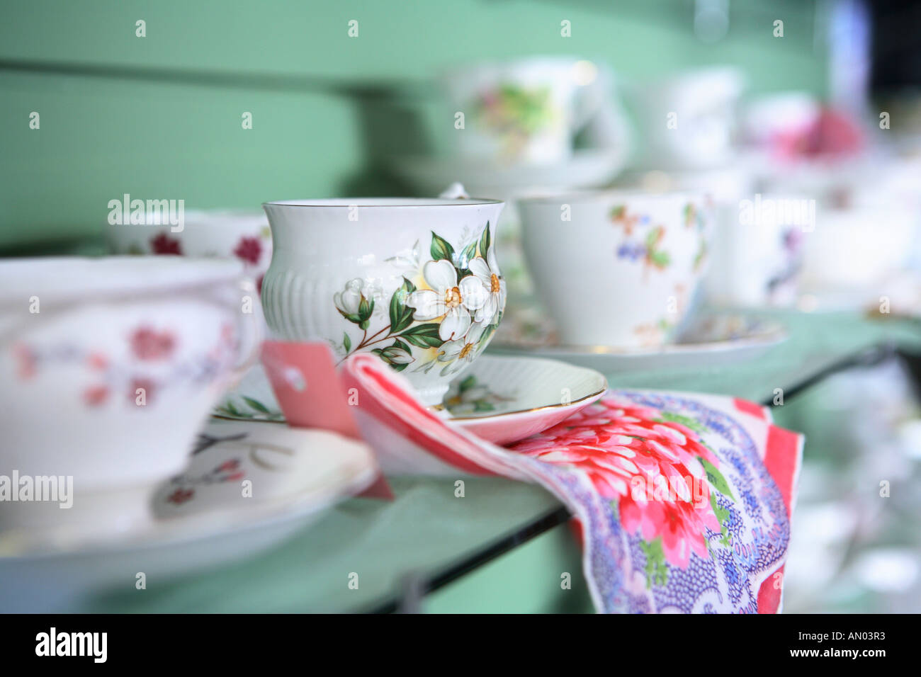 Tea Cups on Shelf Stock Photo - Alamy