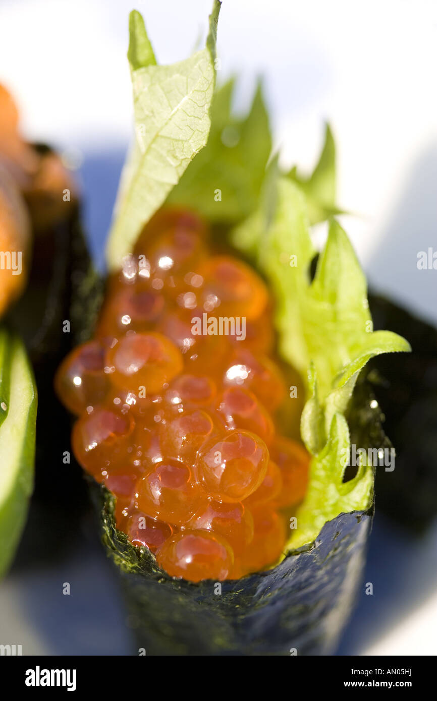 Salmon roe sushi Stock Photo - Alamy
