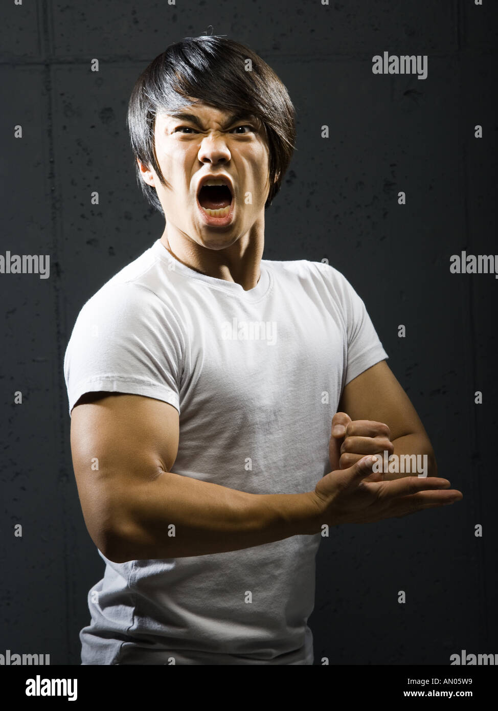 Muscular man shouting flexing muscles hi-res stock photography and ...