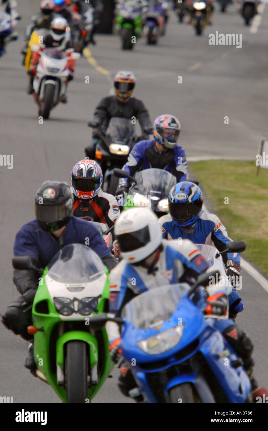 collection of motorcyclists at start of circuit on a track day Stock ...