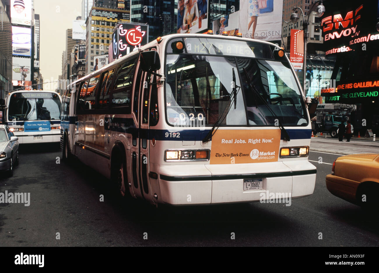 Yellow Cabs and bus at Times Square and Broadway in New York Stock ...